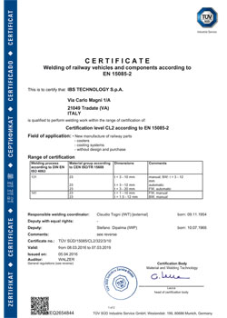 IBS Technology S.p.A. - certification - Heat Exchangers, radiators and ...